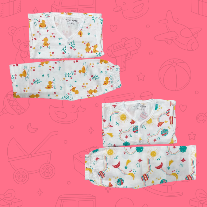 Sleep Suits Set for toddlers | pure cotton muslin fabric sleep suits